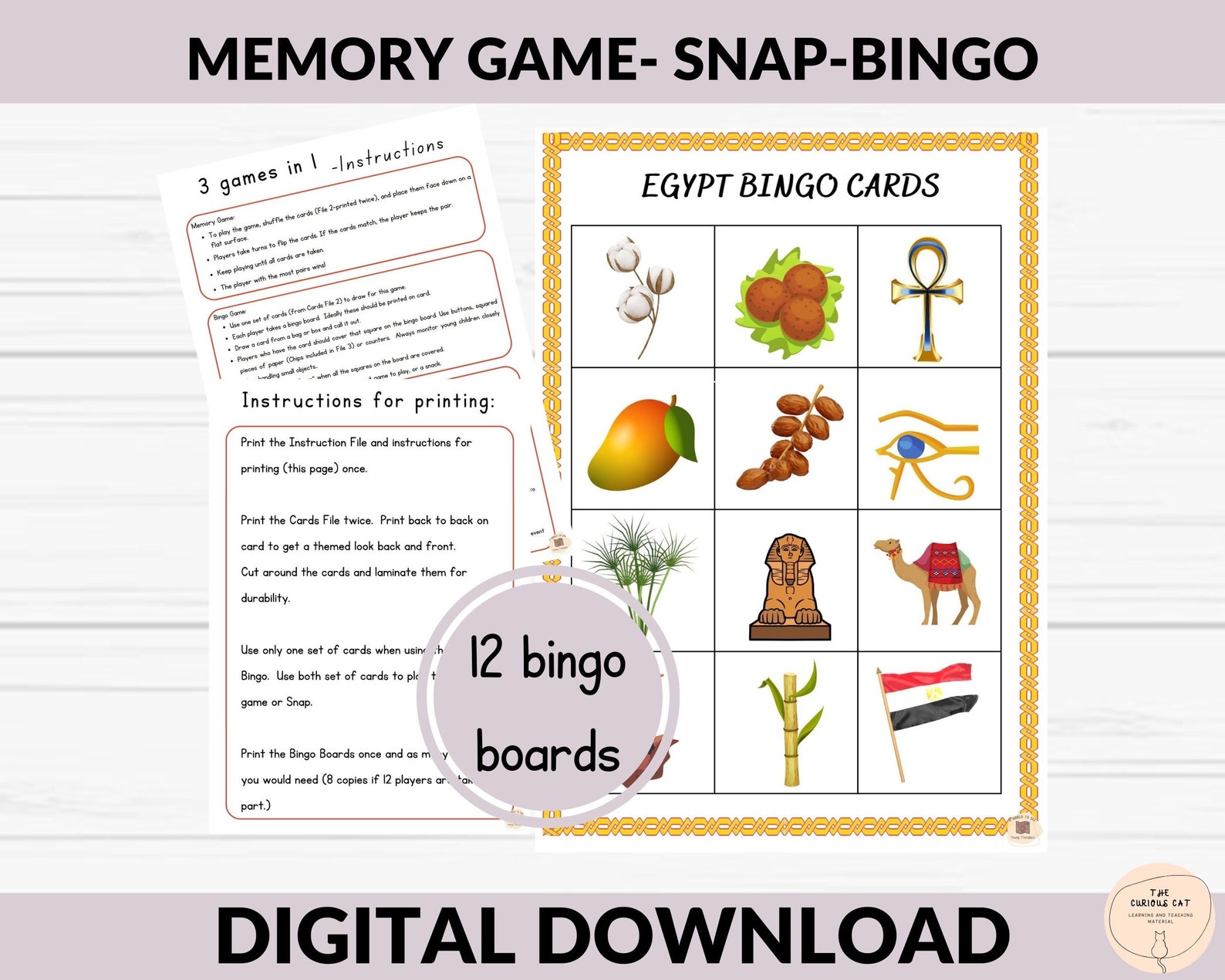 Egyptian-themed Game Set, Kids Printable Games, Ancient Egypt, Bingo ...