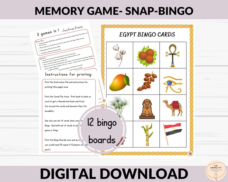 Egyptian-themed Game Set, Kids Printable Games, Ancient Egypt, Bingo ...