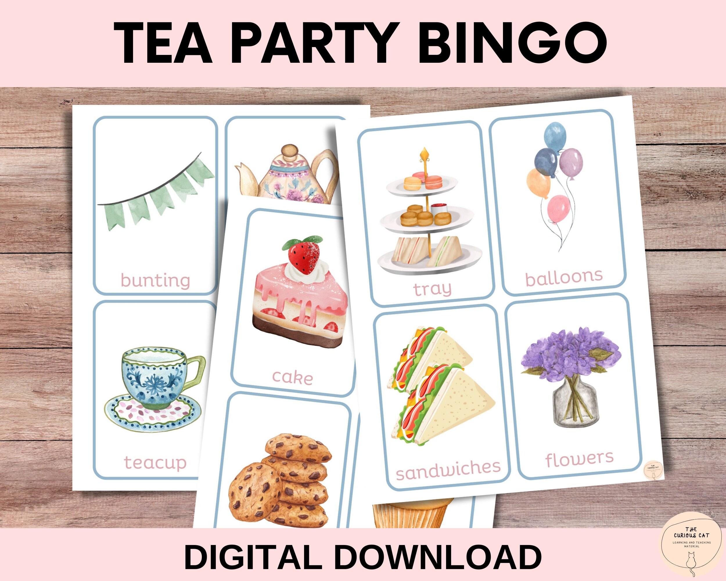 Vintage Tea Party Bingo Games, Bingo Cards, Labelled Calling Cards ...