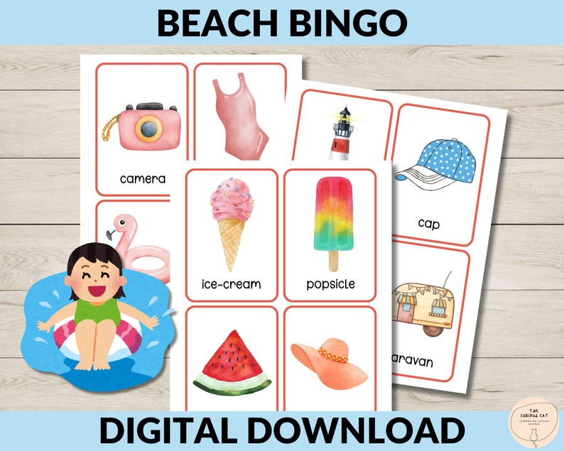 Kids Bingo Game, Beach Birthday Activity Pack, Fun Summer Printable ...