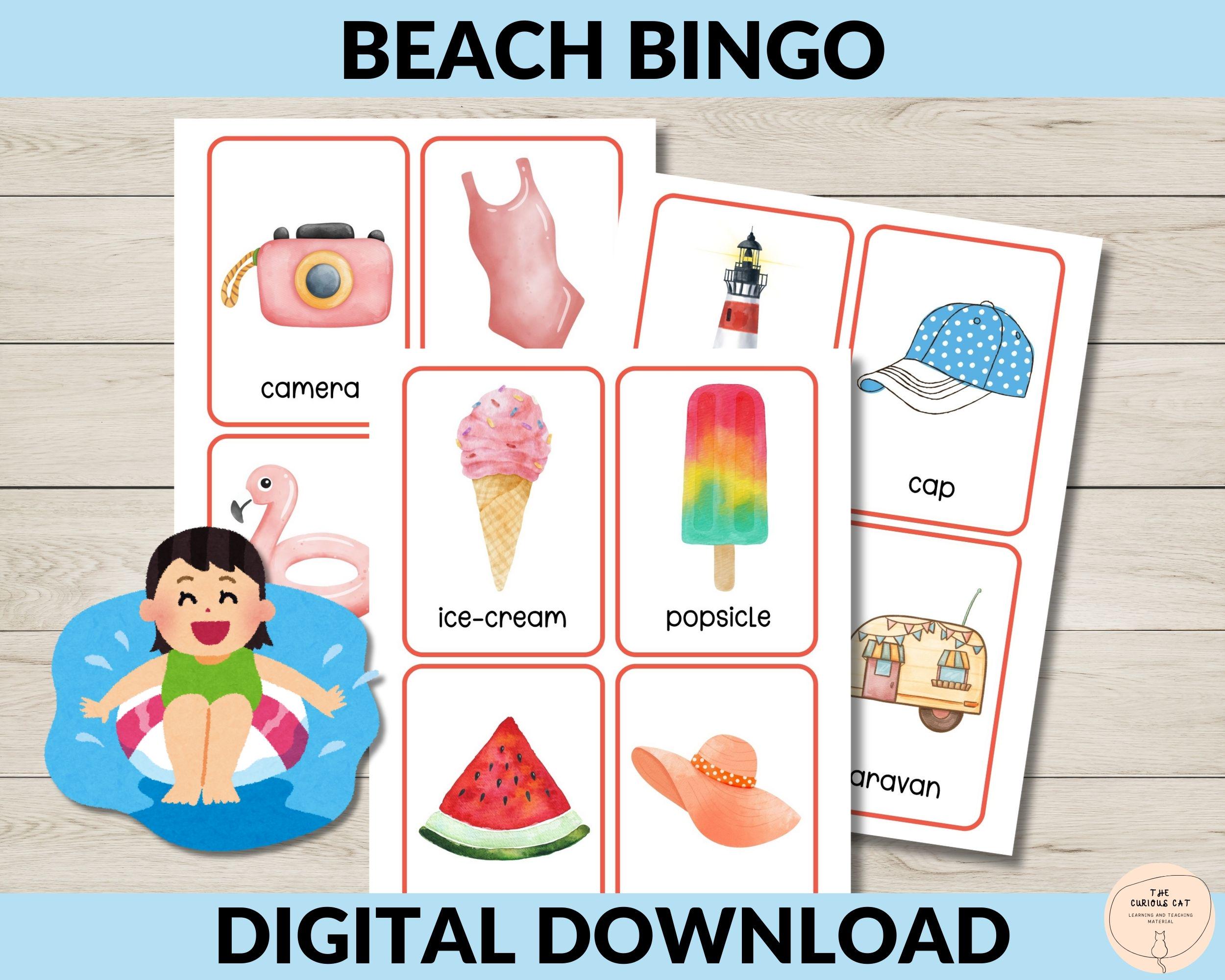 Kids Bingo Game, Beach Birthday Activity Pack, Fun Summer Printable ...