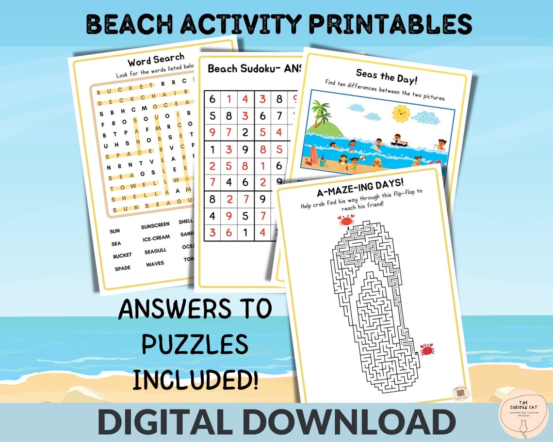 Beach Activity Sheets, Vocabulary & Games, Beach Wordsearch, Sudoku for ...
