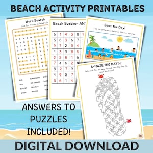 Beach Activity Sheets, Vocabulary & Games, Beach Wordsearch, Sudoku for ...