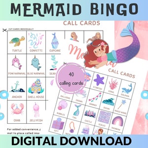 Birthday Party Game, Mermaid Bingo Cards, Under the Sea Party Theme ...