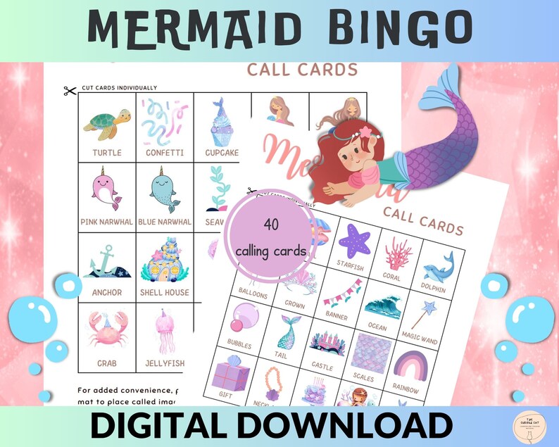Birthday Party Game, Mermaid Bingo Cards, Under the Sea Party Theme ...