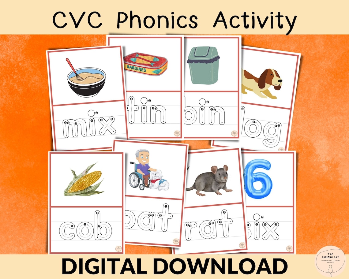Phonics Flashcards for Kindergarten | CVC Word Builder | Trace the Word ...