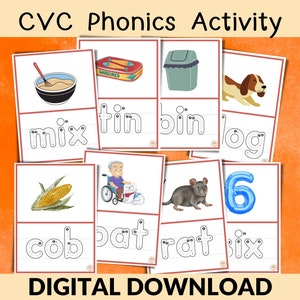 Phonics Flashcards for Kindergarten | CVC Word Builder | Trace the Word ...