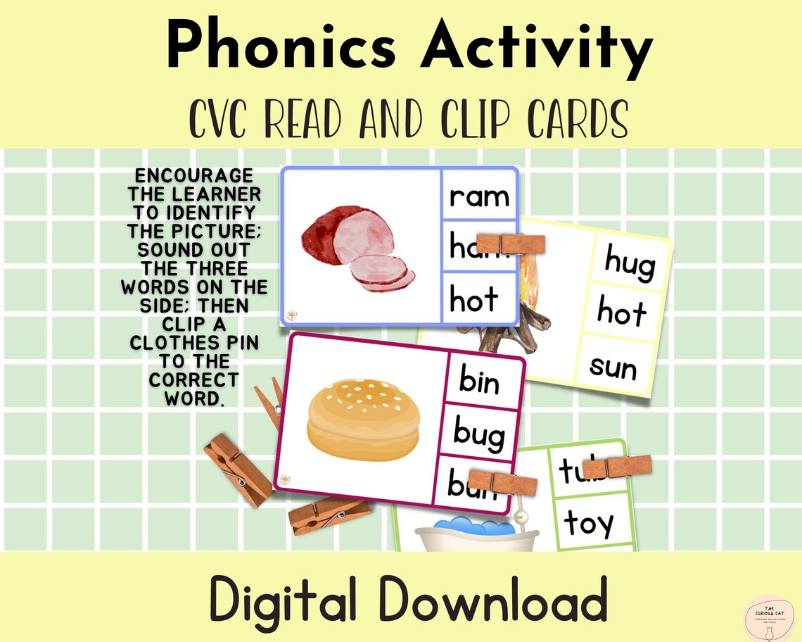 CVC Phonics Activity, Literacy Centre Game, Phonics Match and Clip ...
