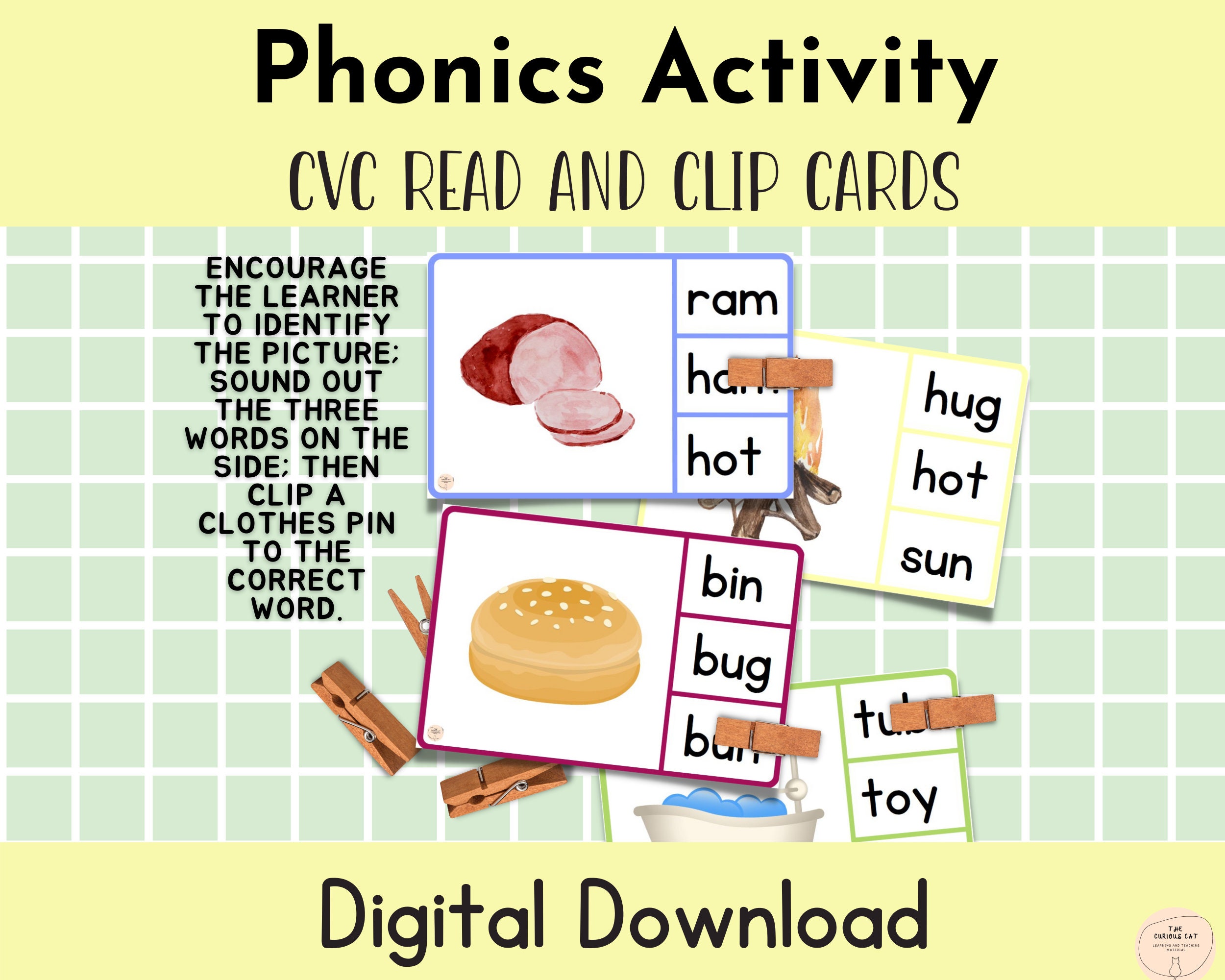 CVC Phonics Activity, Literacy Centre Game, Phonics Match and Clip ...