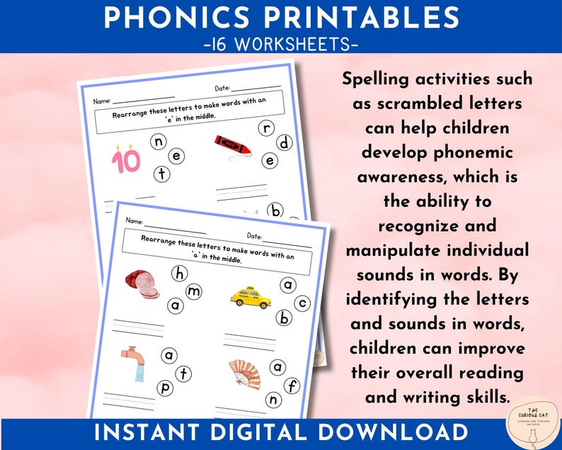 CVC Word Building Printable, Emergent Readers Middle Sound Phonics ...