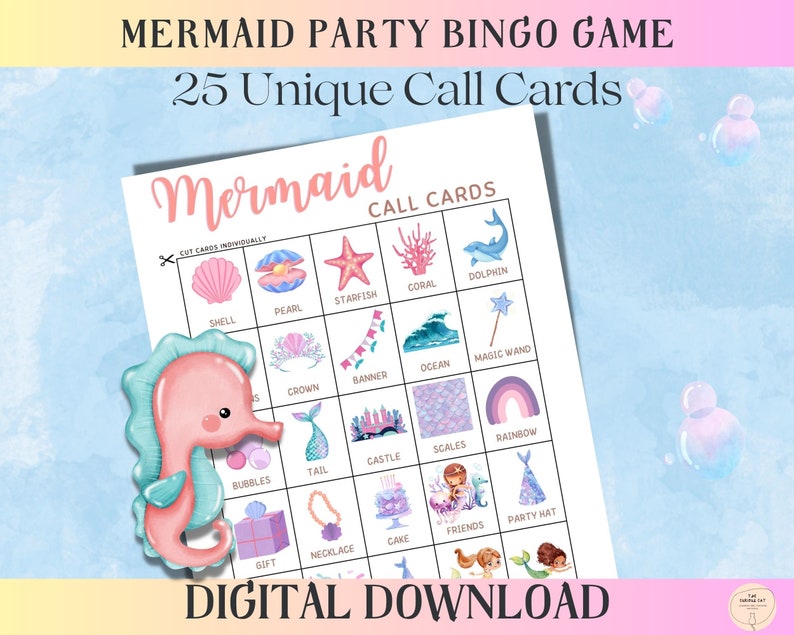 Mermaid Bingo Printable, Kids Party Activity, Birthday Party Game ...