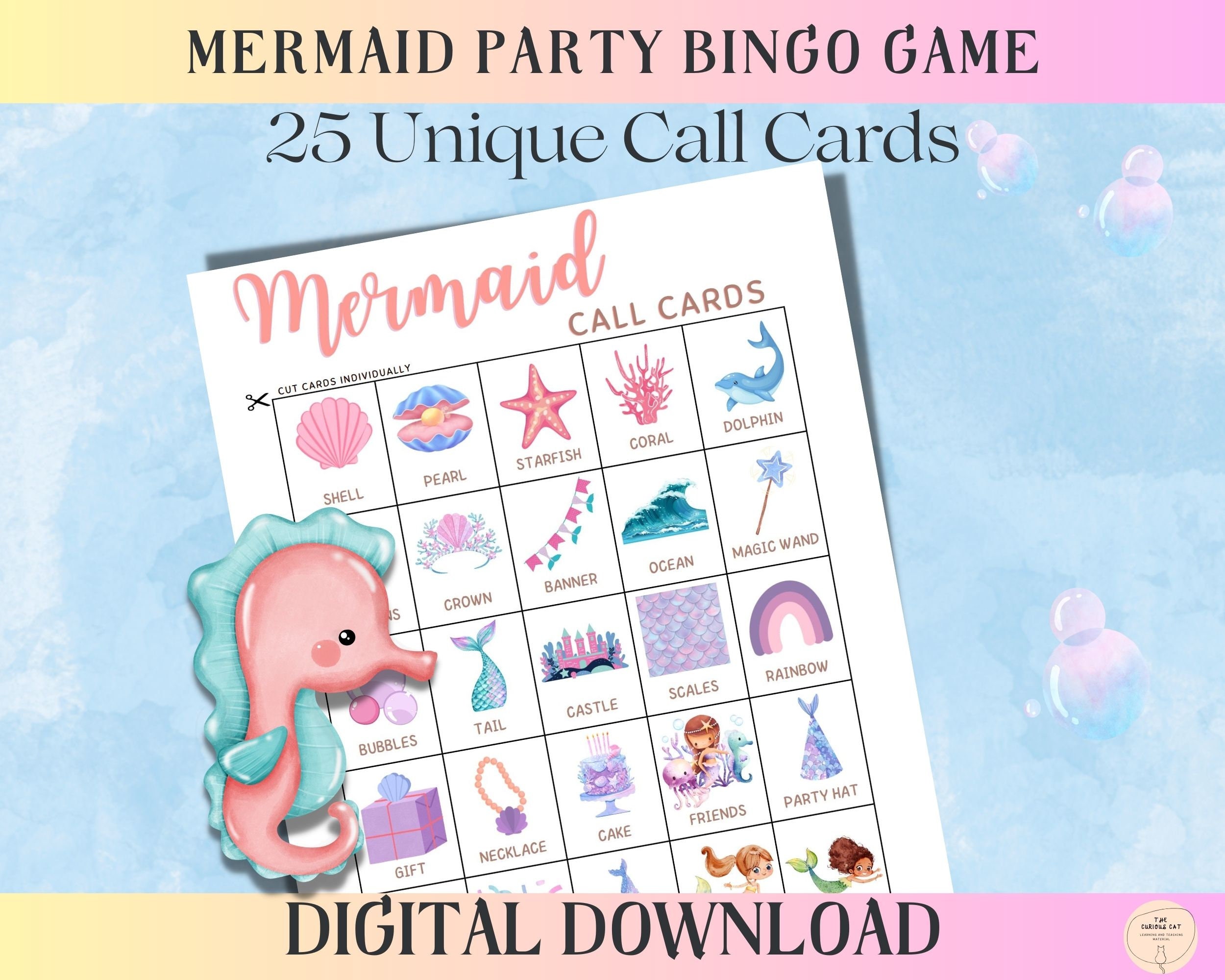 Mermaid Bingo Printable, Kids Party Activity, Birthday Party Game ...