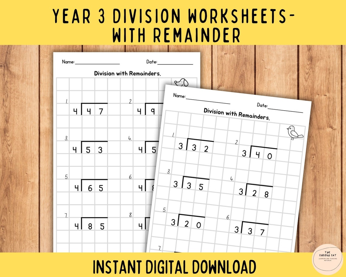 Printable Division Sums With Remainders, Maths Worksheets for 3rd Grade ...