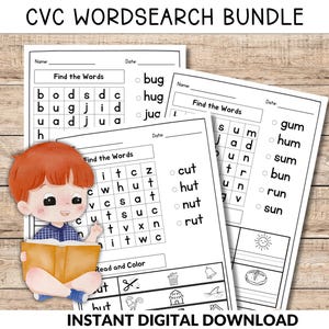 Phonics CVC Worksheets, Word Searches, Preschool Kindergarten Phonics ...