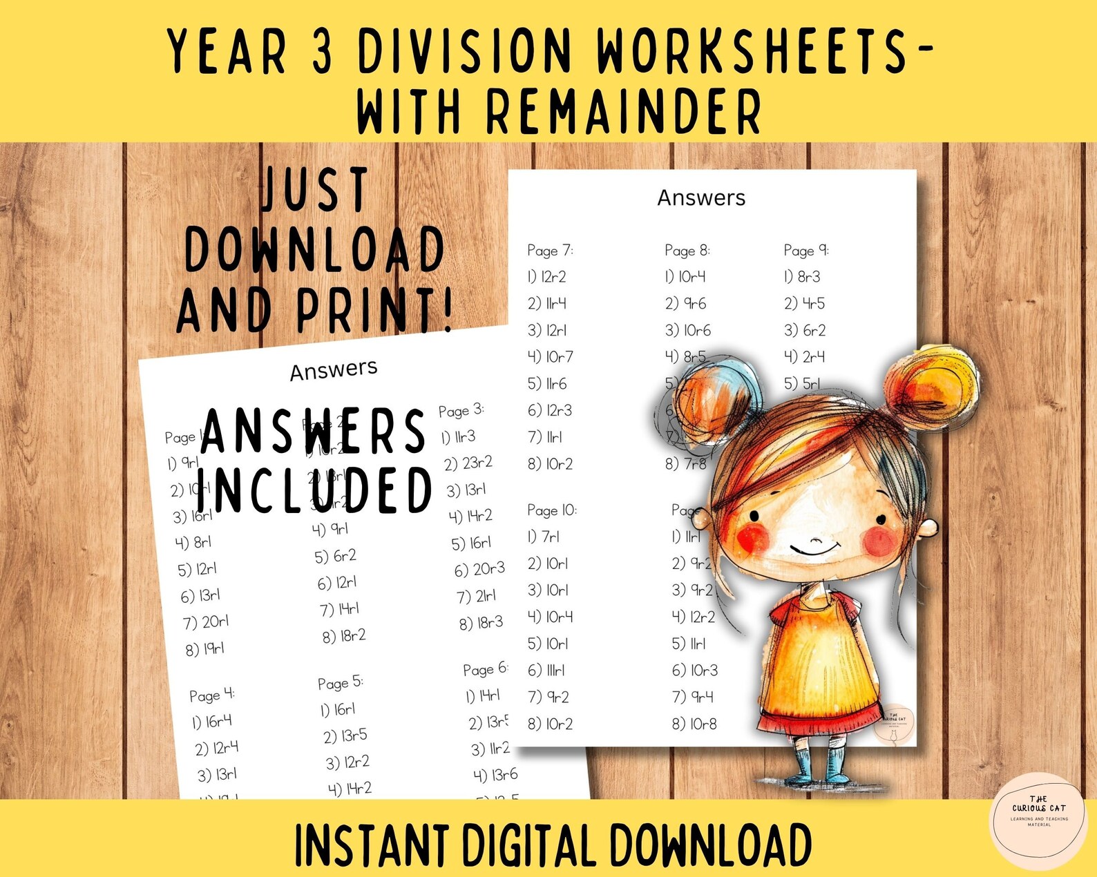 Printable Division Sums With Remainders, Maths Worksheets for 3rd Grade ...