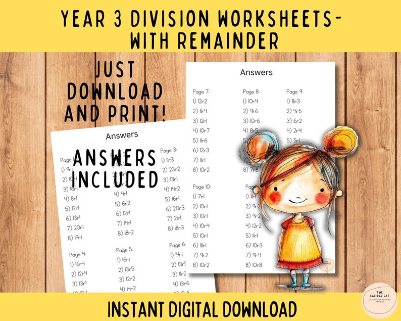 Printable Division Sums With Remainders, Maths Worksheets for 3rd Grade ...