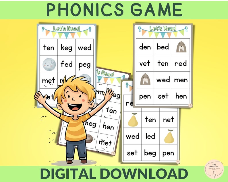 Kindergarten Phonics Game, Printable Bingo Cards & Games, Phonemic ...