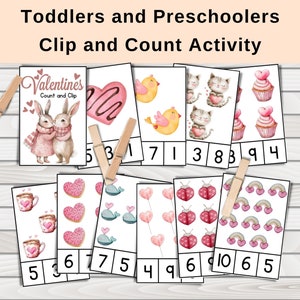 Valentine's Day Count & Clip Cards Toddler Activity Preschool Printable ...
