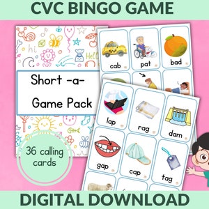CVC Bingo and Card Games, Printable Bingo Cards and Games, Phonemic ...