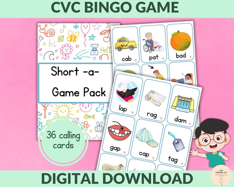 CVC Bingo and Card Games, Printable Bingo Cards and Games, Phonemic ...