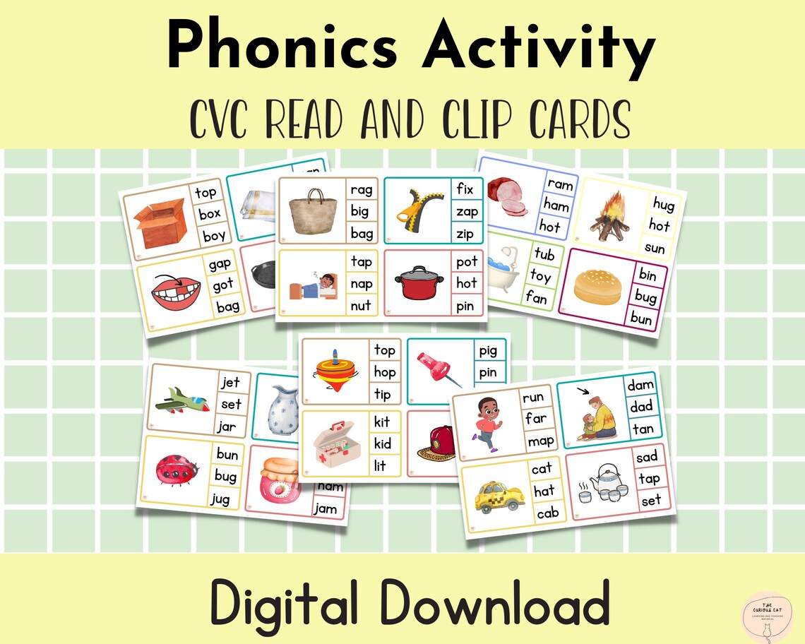 CVC Phonics Activity, Literacy Centre Game, Phonics Match and Clip ...