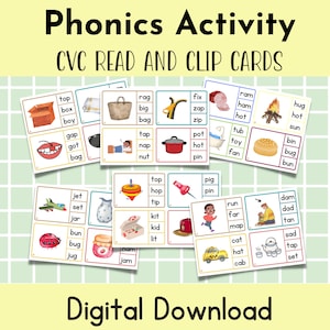 CVC Phonics Activity, Literacy Centre Game, Phonics Match and Clip ...