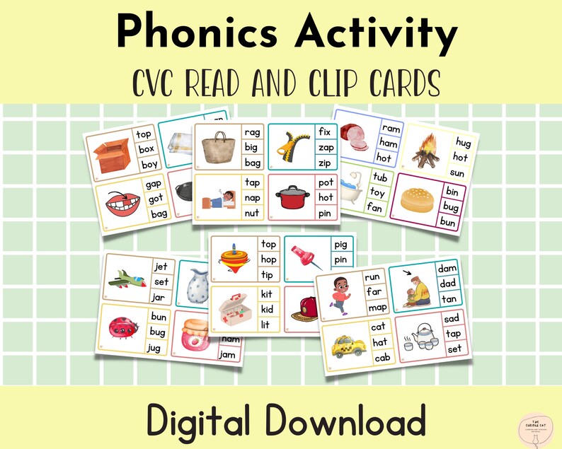 CVC Phonics Activity, Literacy Centre Game, Phonics Match and Clip ...