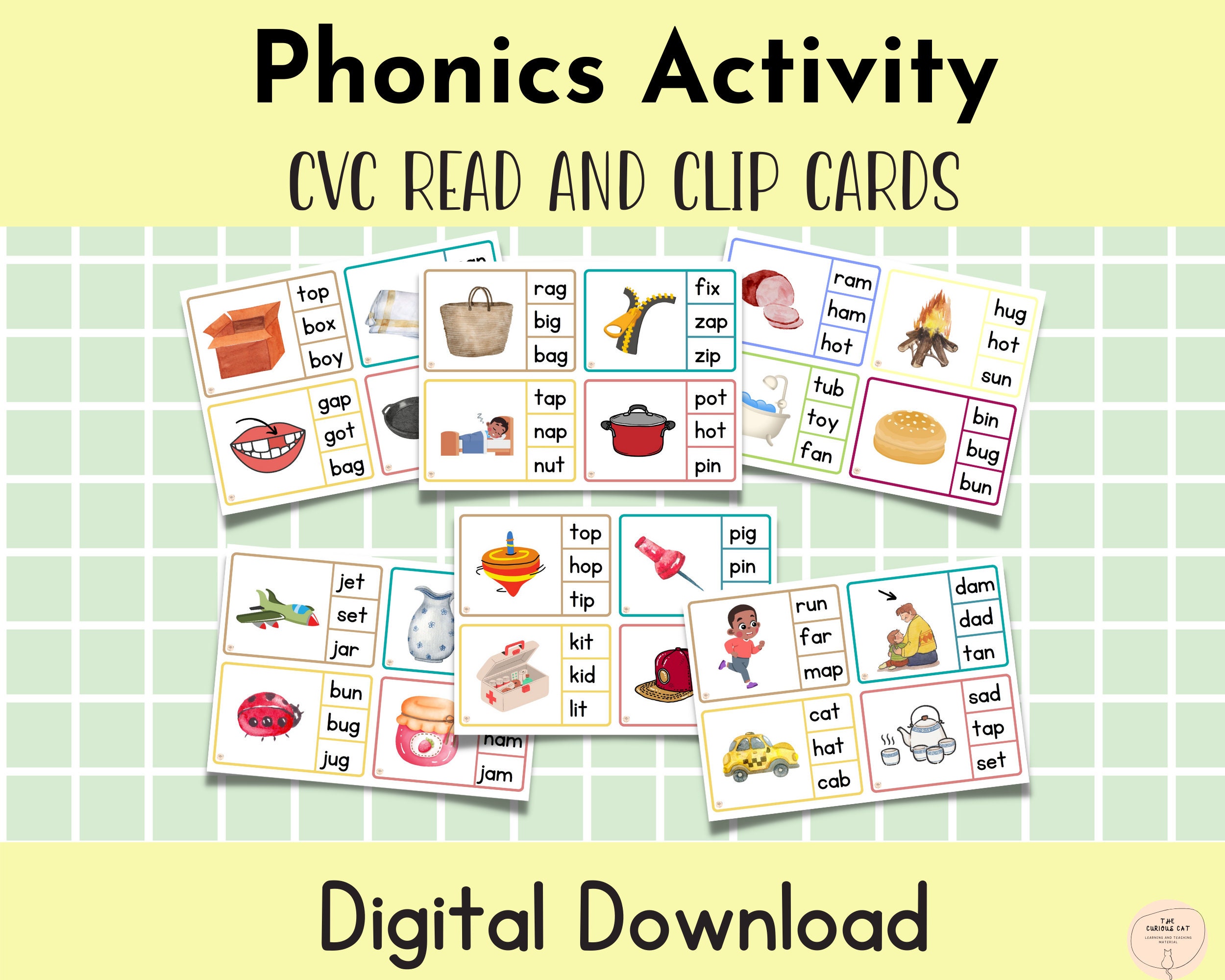 CVC Phonics Activity, Literacy Centre Game, Phonics Match and Clip ...