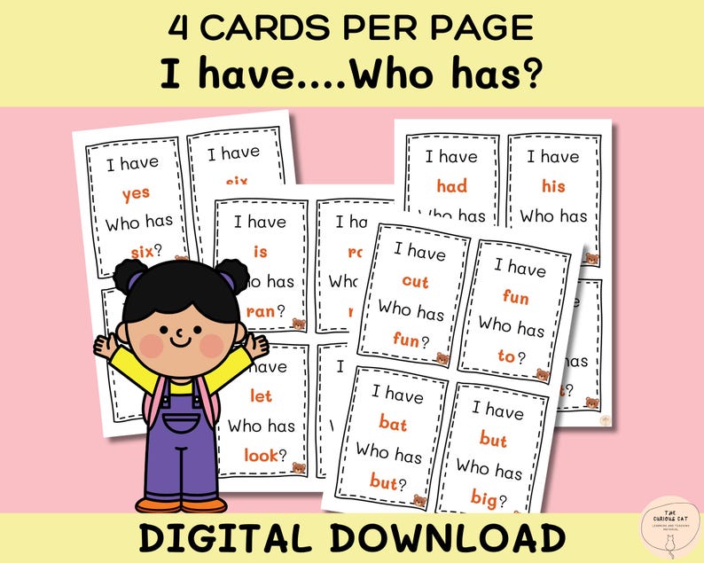 Kindergarten Sight Words Card Game - I Have Who Has? Reading Activity ...
