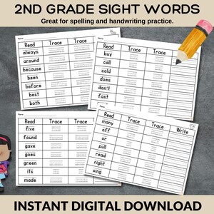 2nd Grade Sight Words Flashcards | Dolch Word Lists & Checklists ...