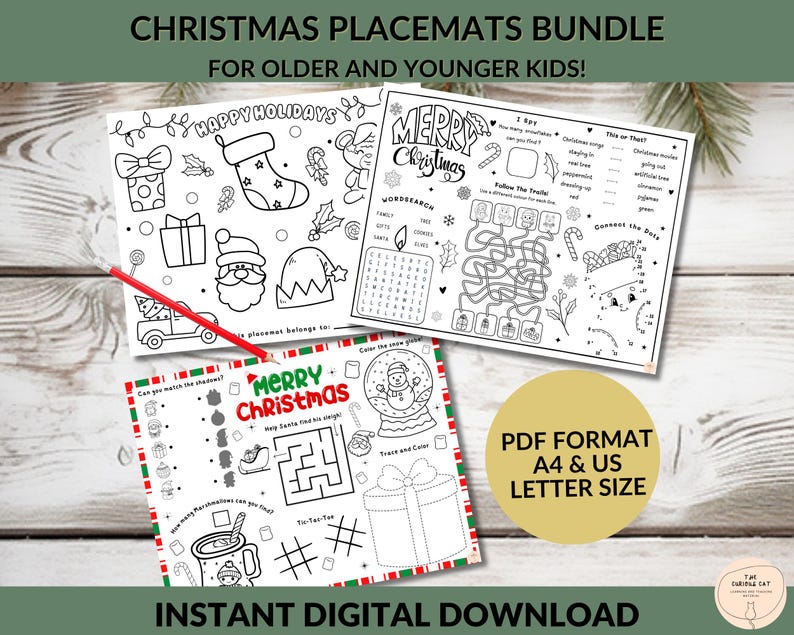 Christmas Activity Placemat for Kids | Holiday Coloring Placemat ...
