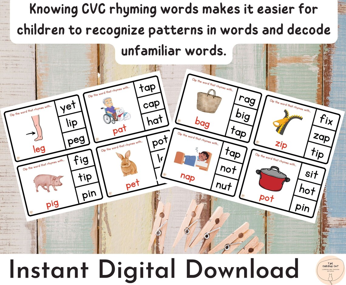 CVC Rhyming Words Activity, Word Families Rhyming Picture Cards, Early ...