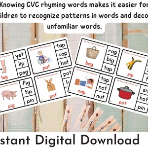 CVC Rhyming Words Activity, Word Families Rhyming Picture Cards, Early ...