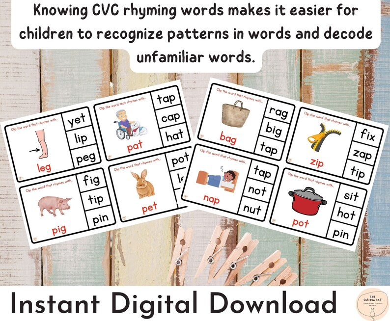 CVC Rhyming Words Activity, Word Families Rhyming Picture Cards, Early ...