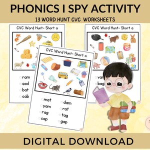 Phonics Worksheets, Kindergarten CVC, I Spy Printables, Activity ...