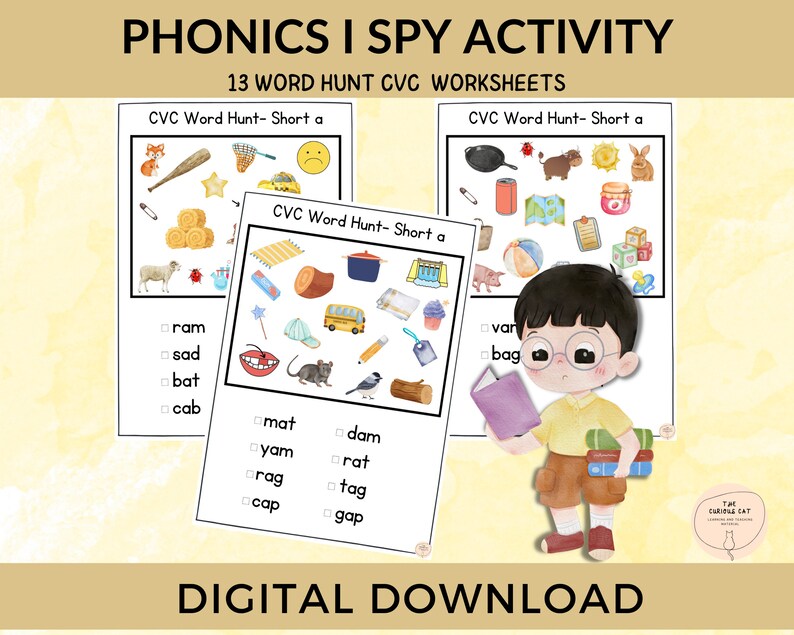 Phonics Worksheets, Kindergarten CVC, I Spy Printables, Activity ...