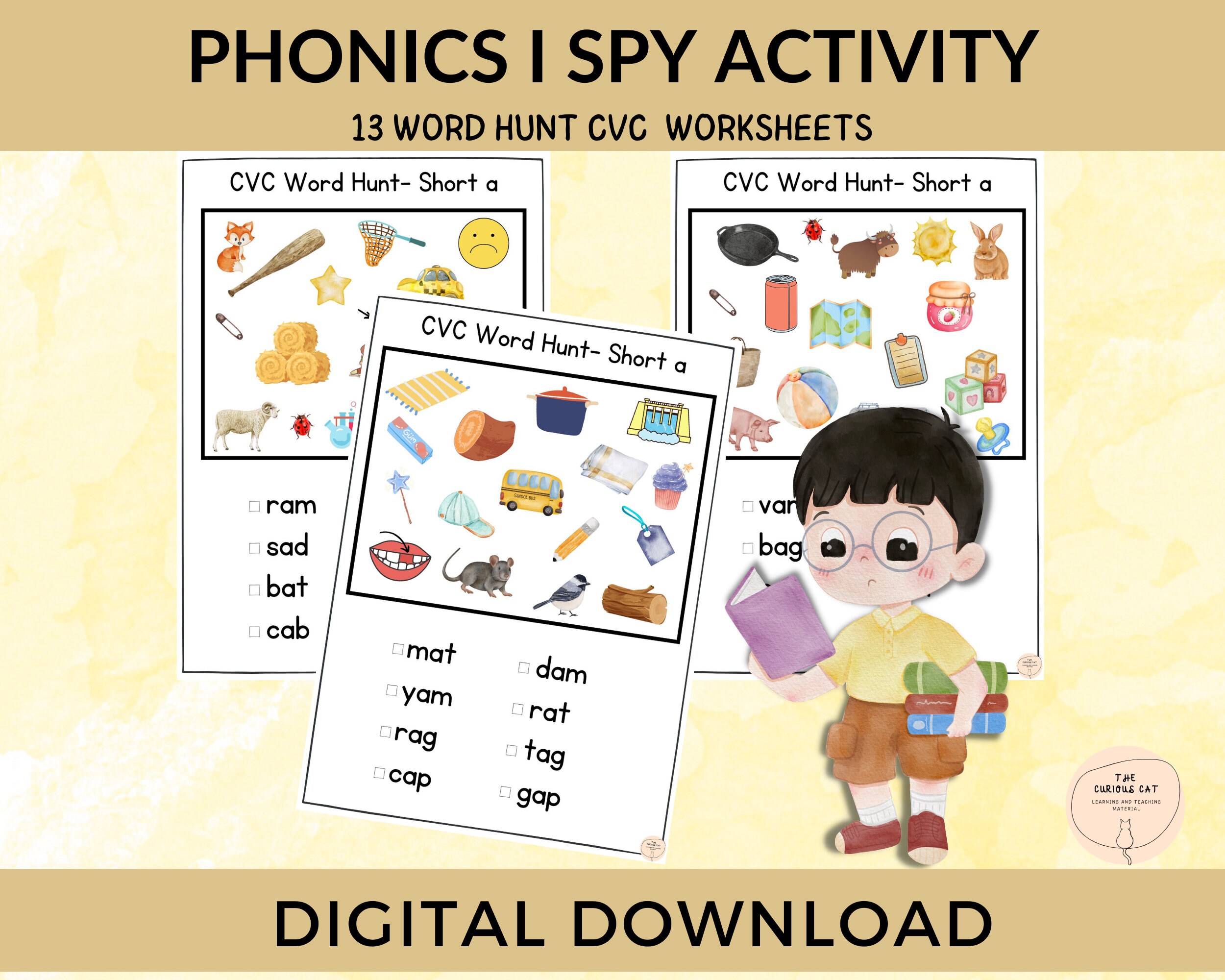 Phonics Worksheets, Kindergarten CVC, I Spy Printables, Activity ...