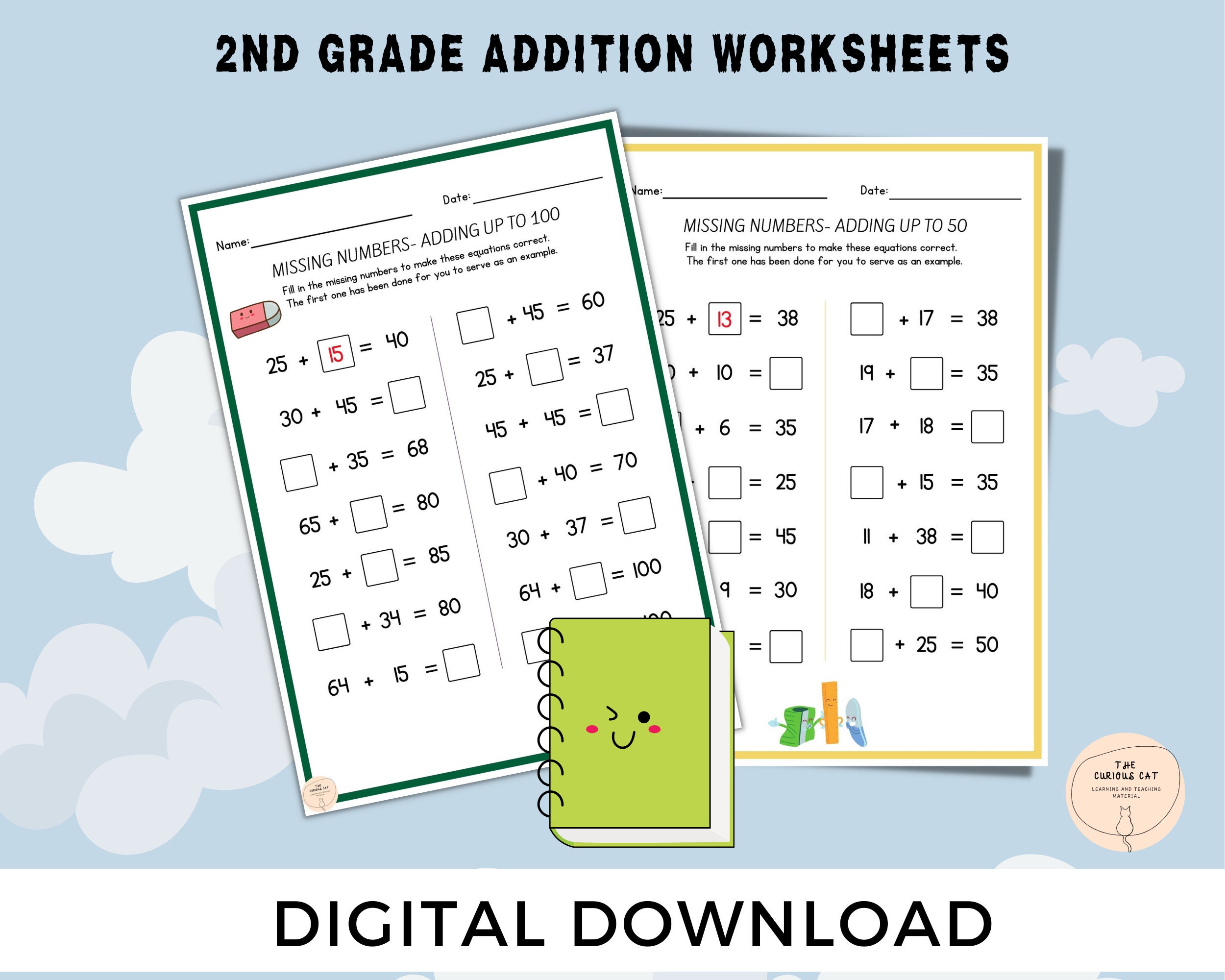 Addition Worksheets for 2nd Grade, Maths Printouts Educational Resource ...