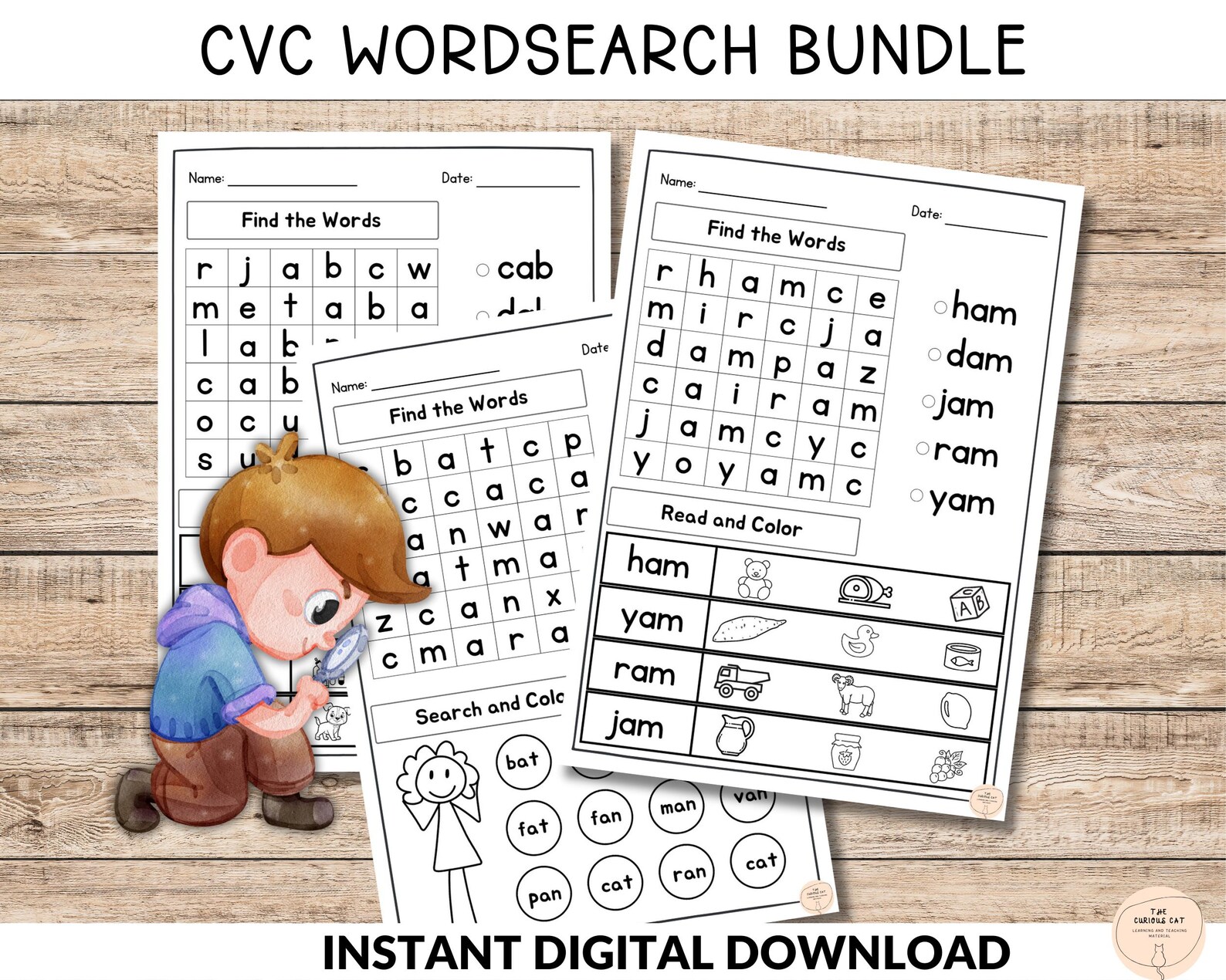 Phonics CVC Worksheets, Word Searches, Preschool Kindergarten Phonics ...