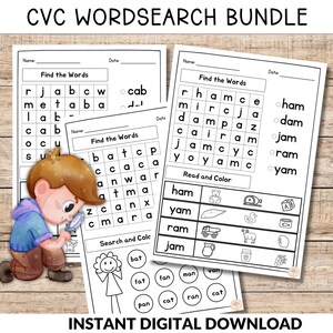 Phonics CVC Worksheets, Word Searches, Preschool Kindergarten Phonics ...