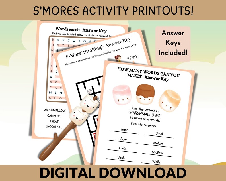 Camping Smores Game, Campfire Activities for Kids, Printables for ...
