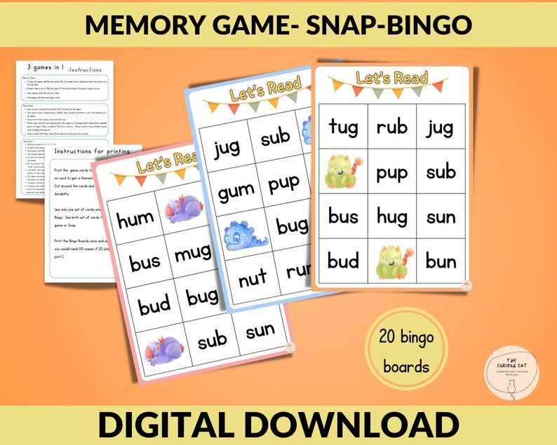 Phonics CVC for Kindergarten, Daycare Literacy CVC Bingo and Card Games ...