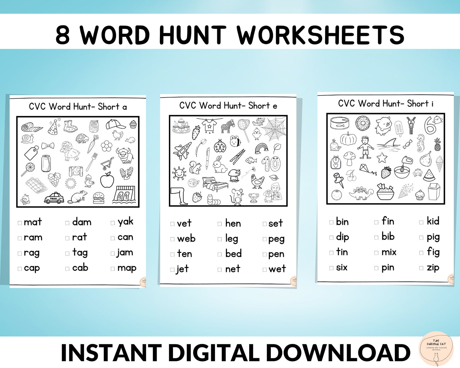Phonics CVC Worksheets, Kindergarten Phonics Printouts, Pre-k Picture ...