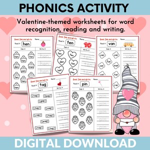Phonics Valentines Worksheets; Word Recognition, Reading & Writing ...