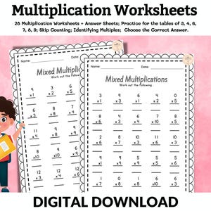 Maths Worksheets | Multiplication Printouts for 2nd - 3rd Grade With ...