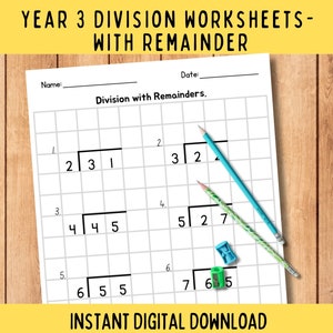 Printable Division Sums With Remainders, Maths Worksheets for 3rd Grade ...