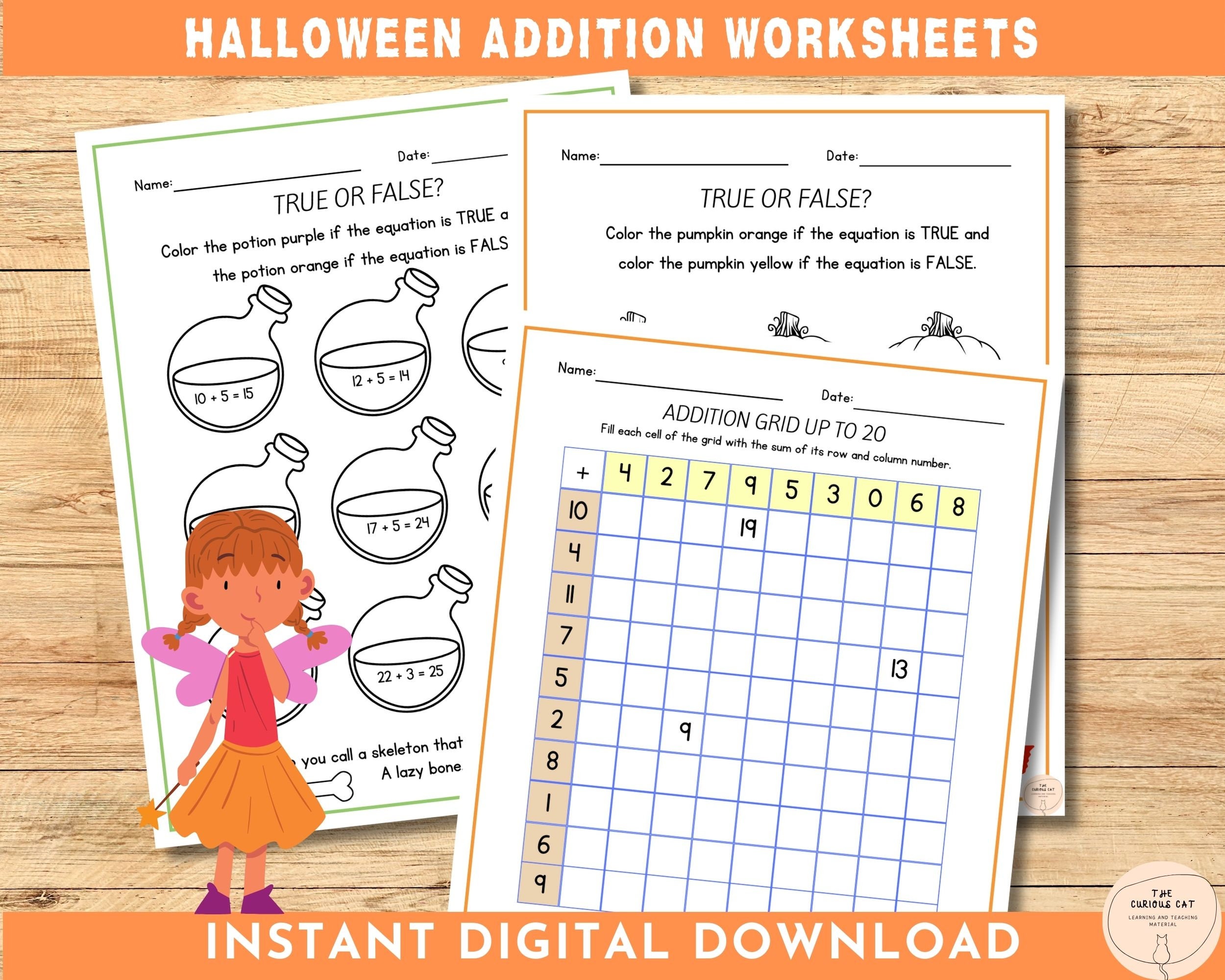Maths Printable Halloween Worksheets, Addition Worksheets for 2nd and ...
