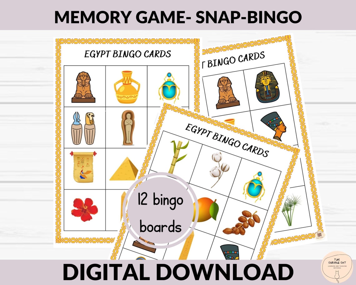 Egyptian-themed Game Set, Kids Printable Games, Ancient Egypt, Bingo ...