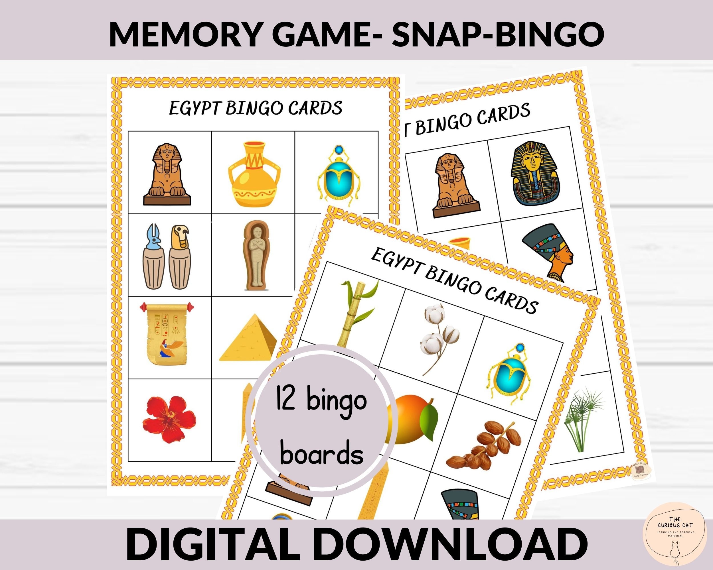 Egyptian-themed Game Set, Kids Printable Games, Ancient Egypt, Bingo ...