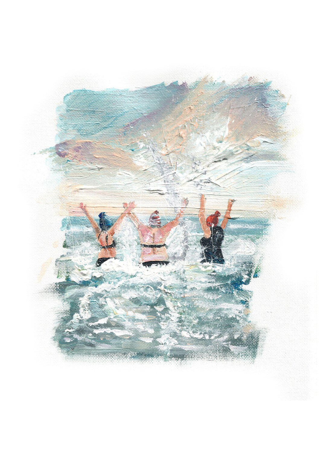 Art Print of "splash" Painting of Wild Open Water Swimmers (A4 Size ...